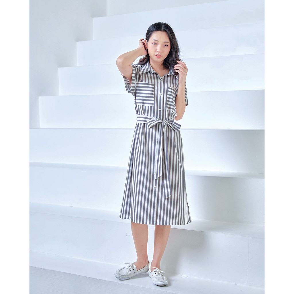 Aiko Dress (Grey stripe) - foresta.shop - ThaiPick