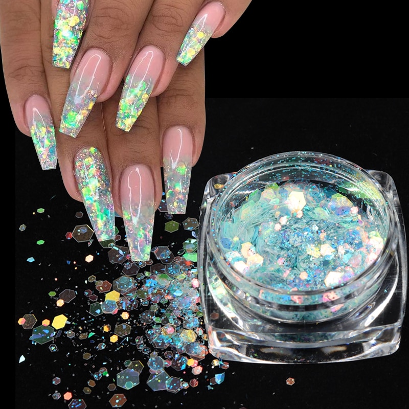 Sparkly Hexagon 3D Sequins Colorful Nail Art Glitter Nail Mermaid ...