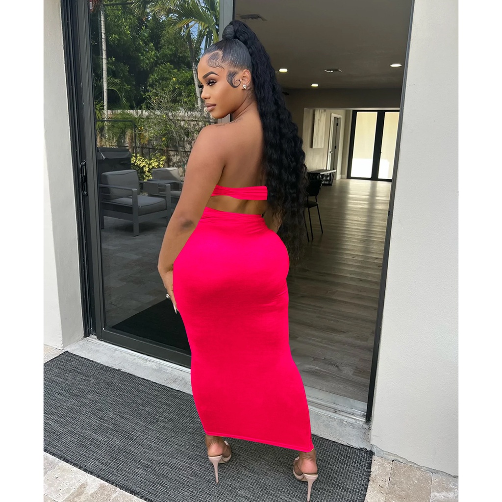 ANJAMANOR 2 Piece Set Tube Top and Ruffled Long Maxi Skirt Sexy ...