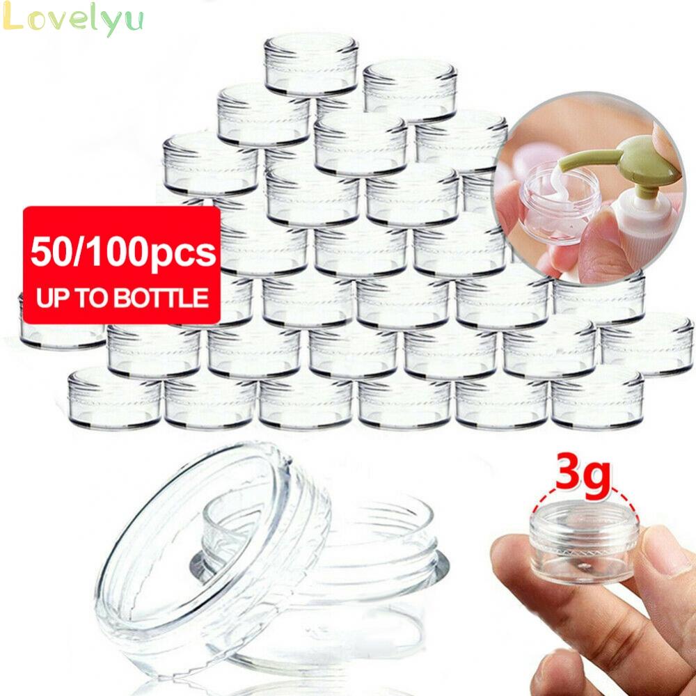 READY 3g 50/100 Pcs Clear Cosmetics Sample Containers Plastic Pot With ...
