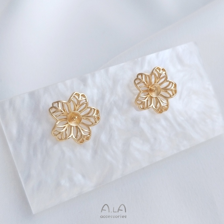 เครื่องประดับ DIYที่วางต่างหูชุบทอง 14K รูปดอกไม้ประดับมุก DIY 925ต่างหูเครื่องประดับต่างหู ...