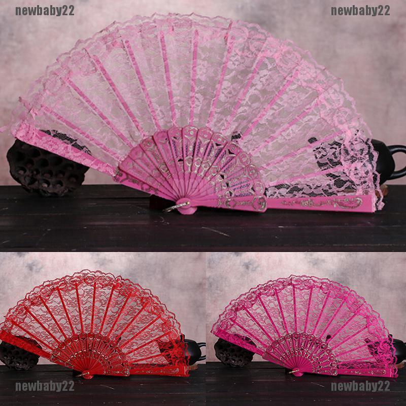 NBY Chinese Lace Silk Folding Hand Held Dance Fan Flower Frame Pattern ...