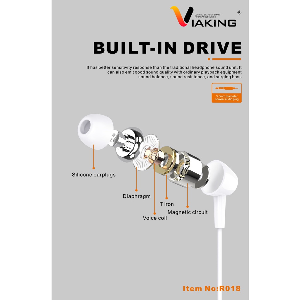 หูฟัง Viaking รุ่น R018 หูฟังเสียงดี SmaII talk หูฟังไมโครโฟน หูฟัง ...