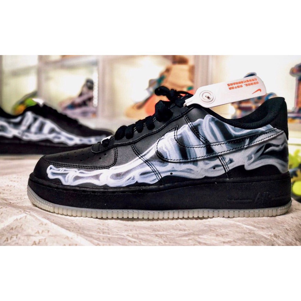 Spot Nike Air Force 1 Skeleton Halloween Black Skeleton Black Feet ...