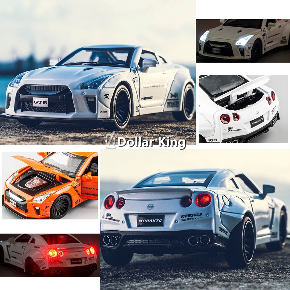 132 AMG Nissan GTR Diecast Vehicle Model Toy Cars Pull Back Car with Sound Light Gift Collection ...