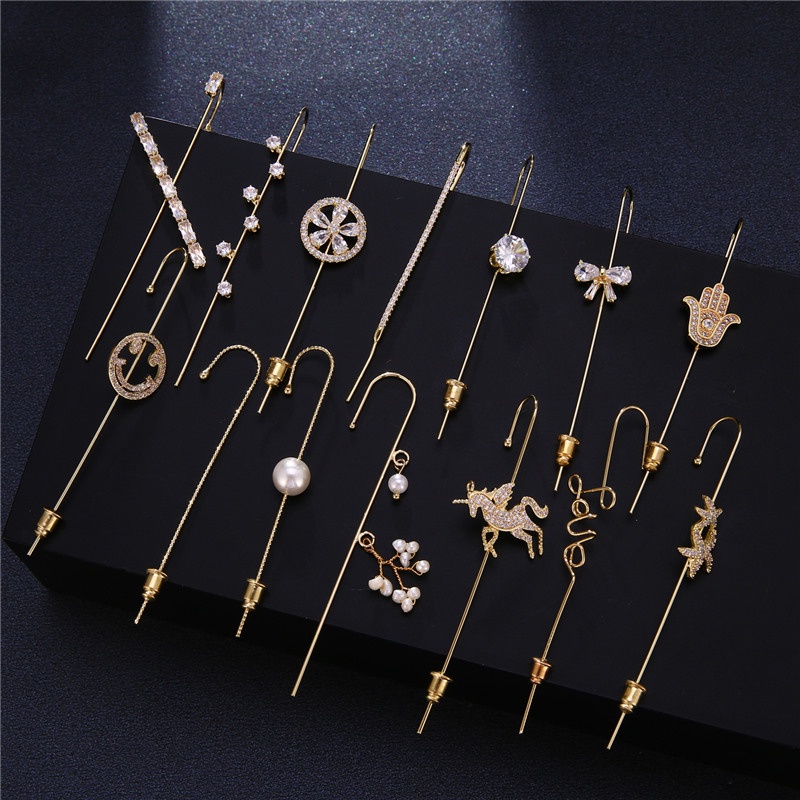 Giaur 1Pc Women Stylish Ear Wrap Hook Stud Surround Diagonal Inlaid ...