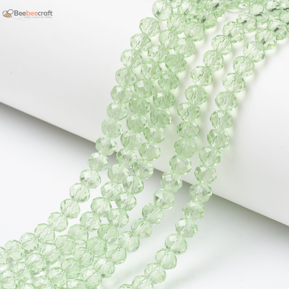 Beebeecraft 10 Strands Glass Beads Strands Faceted Rondelle Pale Green ...