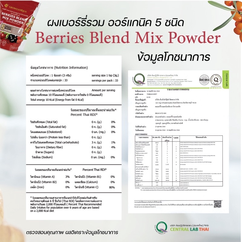 ผงเบอร์รี่รวม ออร์แกนิค Superfood สูตรบำรุงผิวพรรณ สมองและสายตา เสริม ...