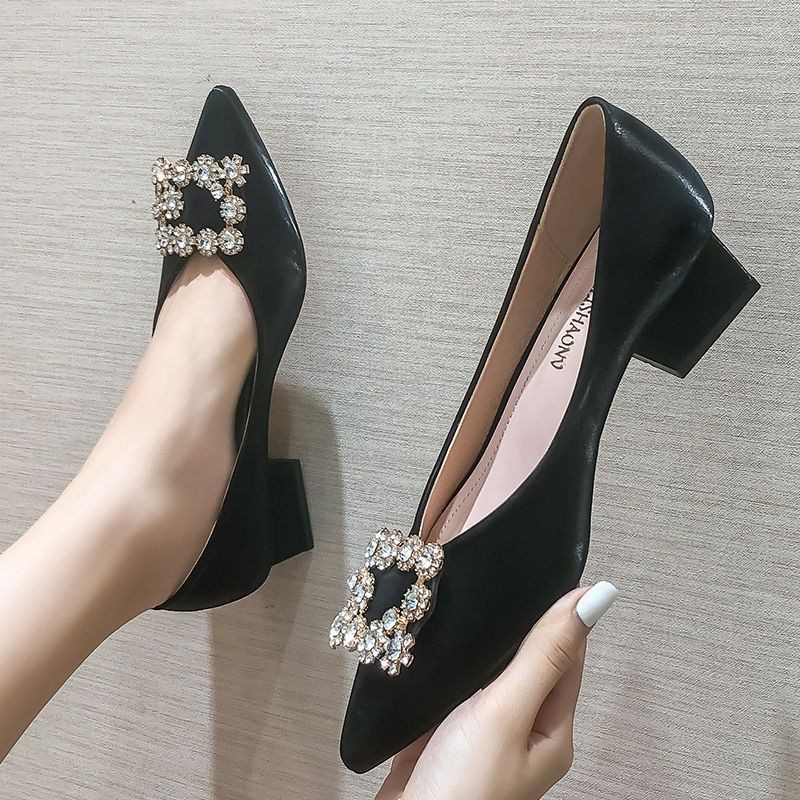 Women's High heels Snowflake Buckle Rhinestone 3 CM Chunky High Heels ...