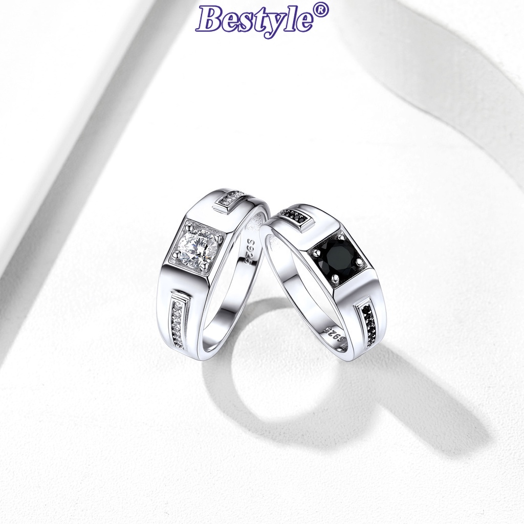 Bestyle แหวนเงิน 925 ประดับเพชร เพทาย ลูกบาศก์ สําหรับผู้ชาย ผู้หญิง งานหมั้น งานแต่งงาน ...