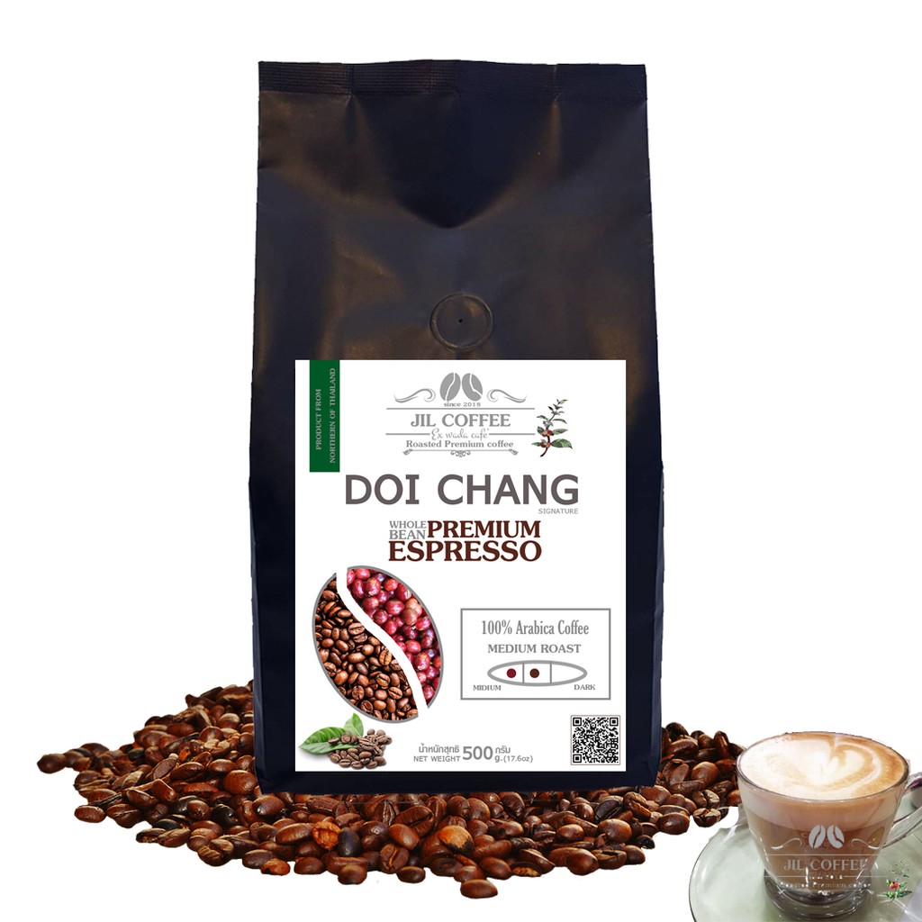 เมล็ดกาแฟสดคั่วจากดอยช้าง100% :500 g.Premium Espresso 1 ถุง: Doi Chang ...