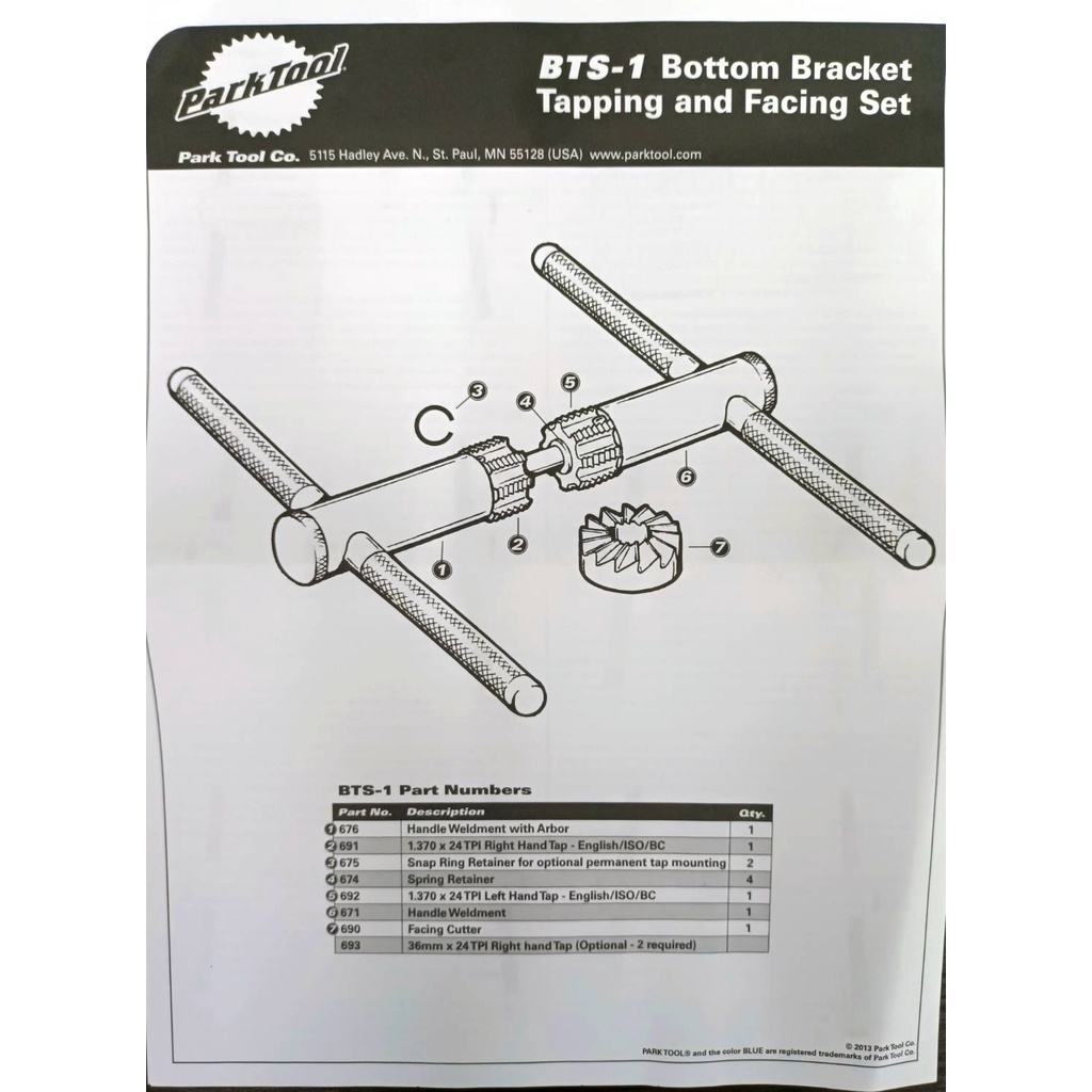 PARK TOOL - BTS-1 อุปกรณ์ต๊าปเกลียวและฝนระยะความกว้างกระโหลก BOTTOM ...