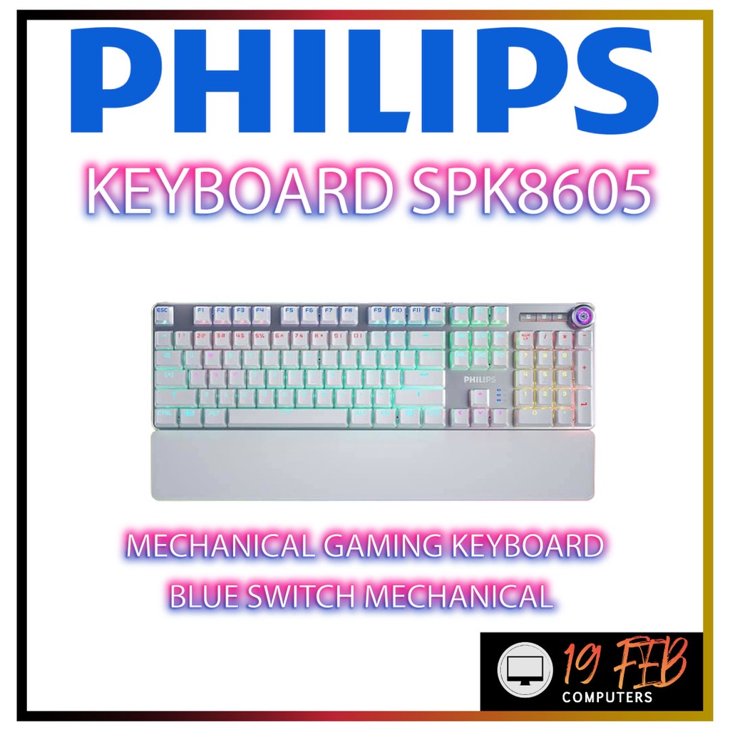 Gaming Keyboard Philips คีย์บอร์ด Philips SPK8605 สีขาว(White) RED Blue ...