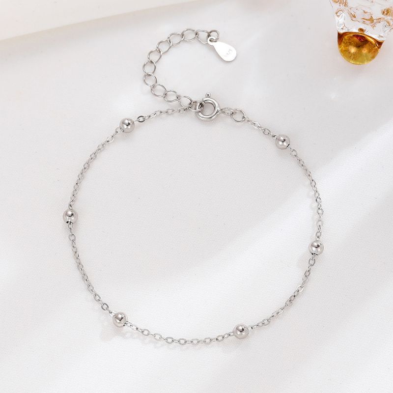 ins เครื่องประดับสไตล์เรียบง่าย s925 สร้อยข้อมือลูกปัดเงินอารมณ์ขนาดเล็กใสสไตล์มินิมอล ...