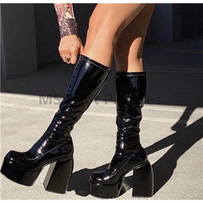 Women Punk Style Platform Boots Sexy Ladies Elastic Microfiber High Heels Shoes Chunky Heels ...