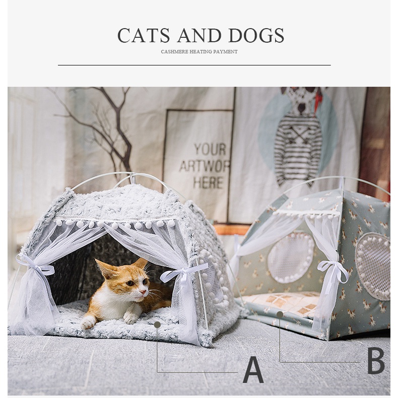 แมวครอกSweet Princess Cat Bed Foldable Cats Tent Dog House Bed Kitten ...