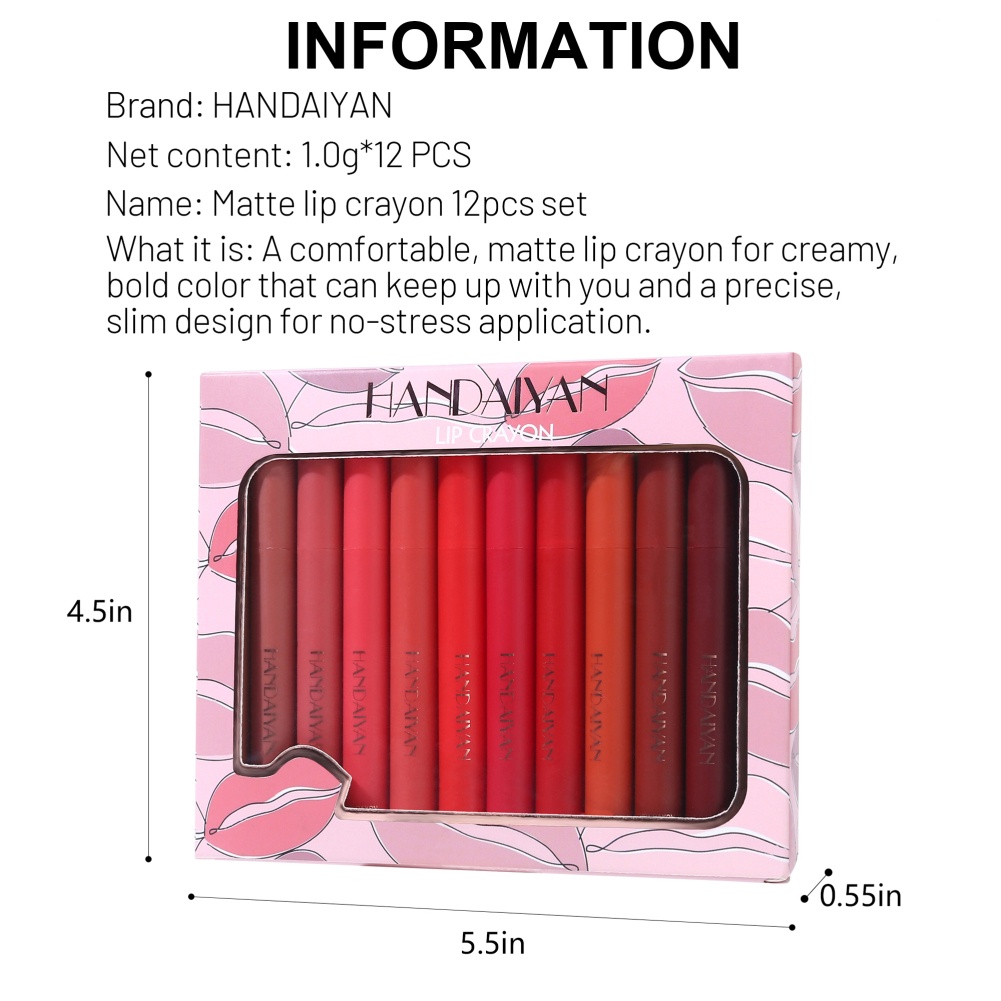 Felice Handaiyan 12ชิ้นกล่อง Matte Lipstick Pen Set Liquid Lip Gloss ...