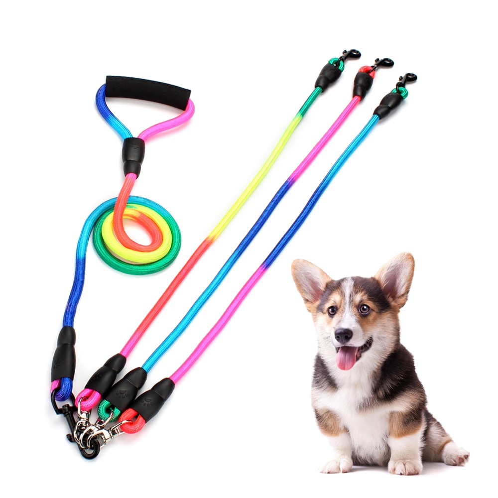 New Rainbow Multi Dogs Leash Nylon Detachable Pet Lead foam handle 1 ...