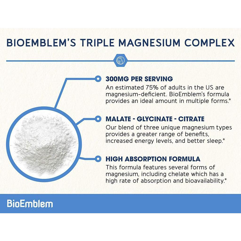 BioEmblem Triple Magnesium Complex | 300mg of Magnesium Glycinate, Malate, & Citrate for Muscle ...
