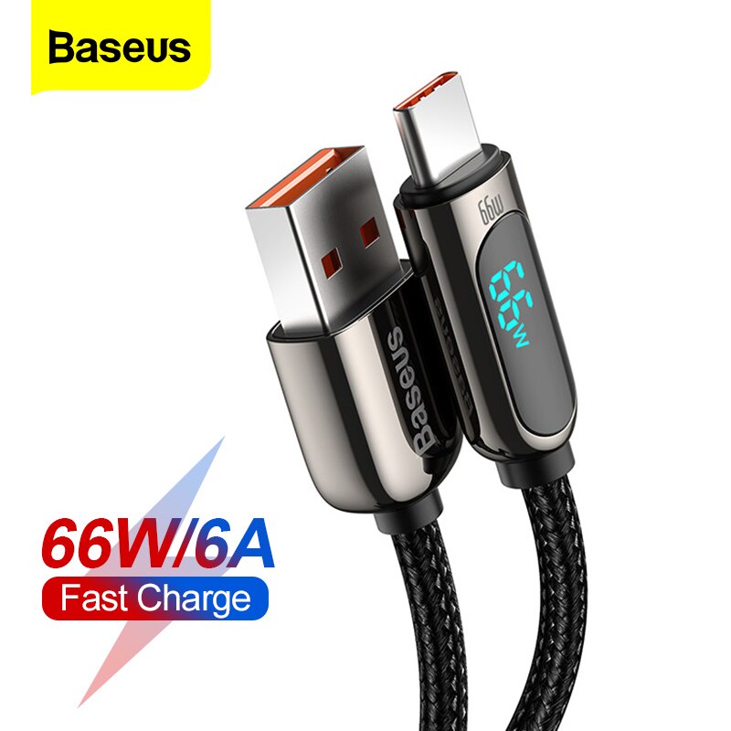 Baseus 66W LED USB Type C Cable 6A Fast Charging Charger Wire Cord Data ...