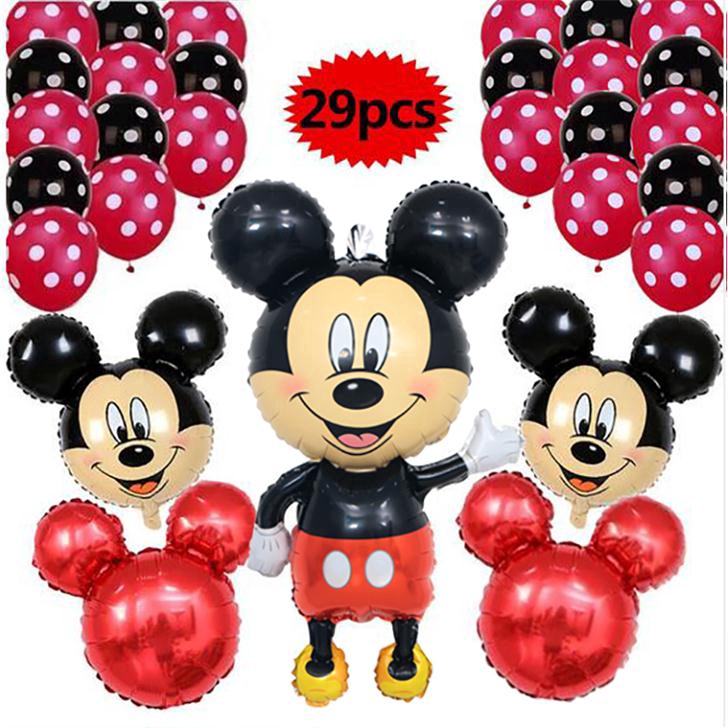29pcs/Set 110CM Minnie Mickey Mouse Head Foil Balloons Red Birthday ...