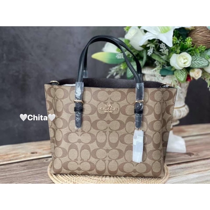 MINI MOLLIE TOTE 25 IN SIGNATURE CANVAS (COACH C4250) IM/KHAKI/BLACK ...