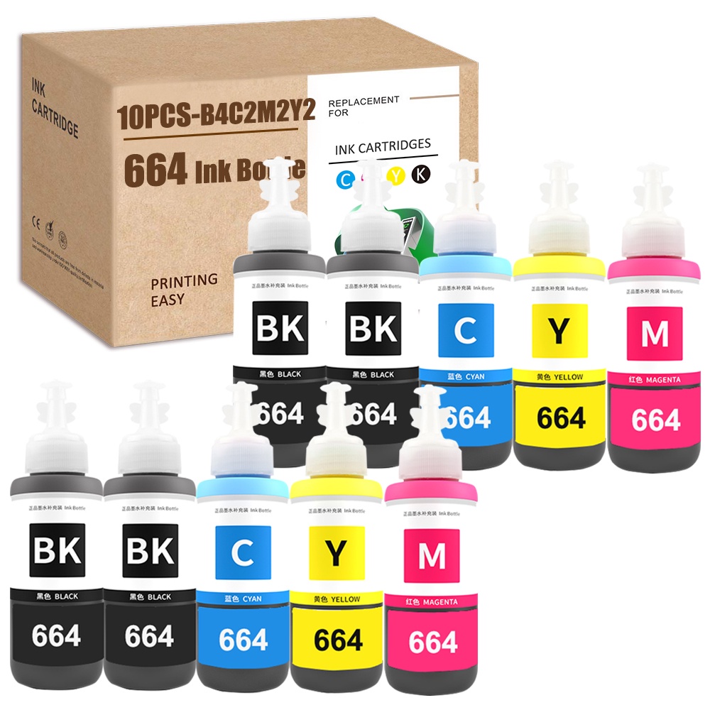 HS 10x Compatible EcoTank T664 Ink For Epson 664 Ink For L100 L200 L310 ...