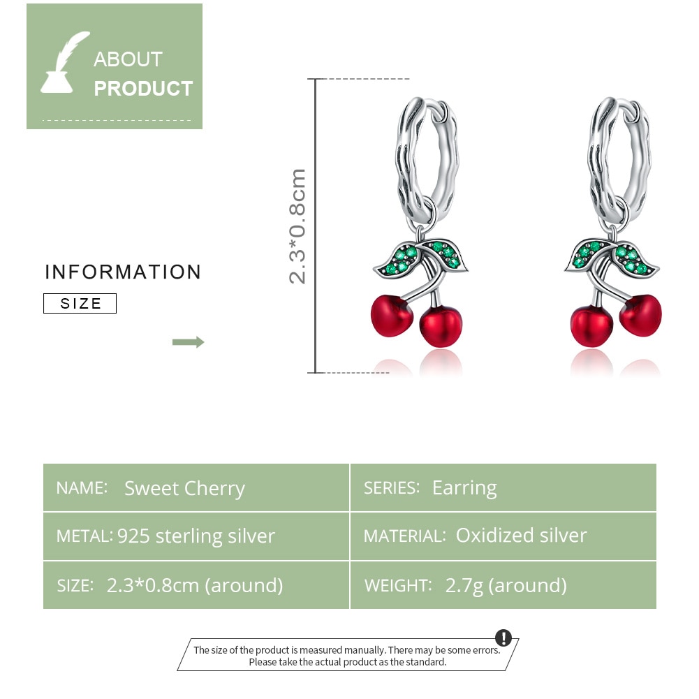 WOSTU Summer New 100 925 Sterling Silver Sweet Cherry Drop Earrings for Women Red Enamel Fashion ...