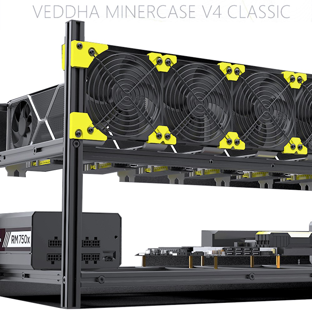 VEDDHA V4C 6GPU Premium Mining Aluminum Case Stackable (พรีเมี่ยมเคสริก ...