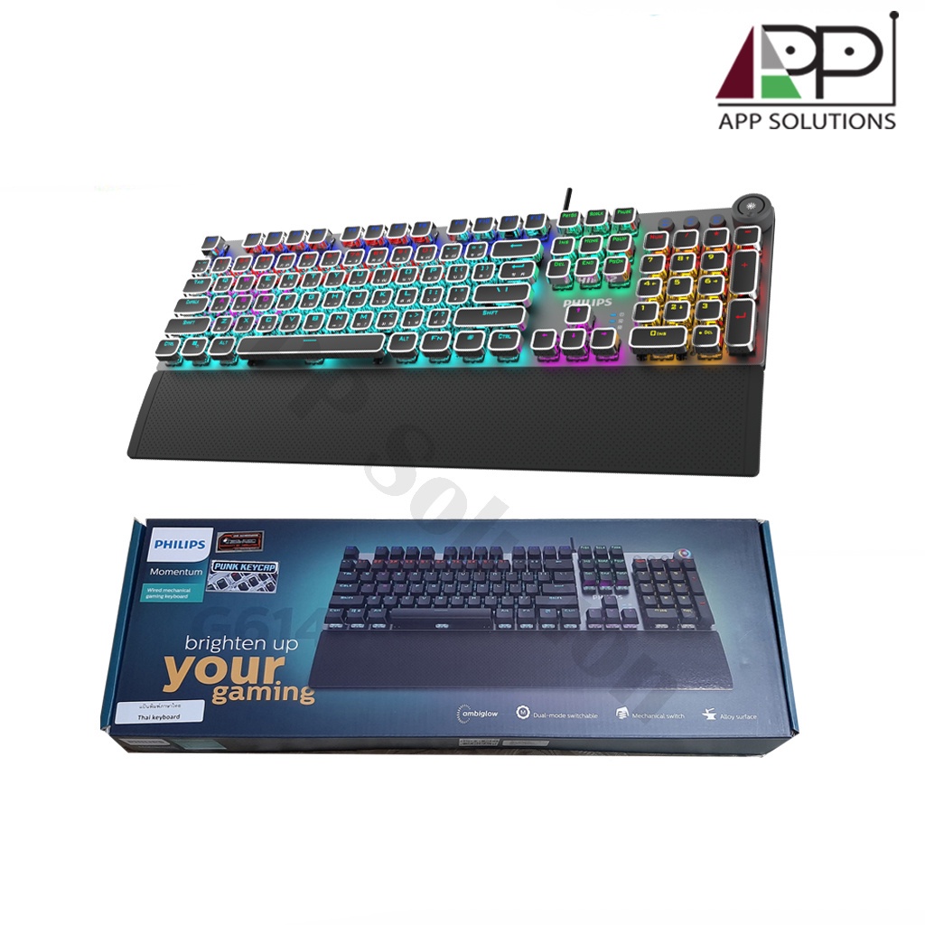 PHILIPS KEYBOARD(คียบอร์ด)Gaming Mechanical รุ่นSPK8614(Grey Punk Pink ...