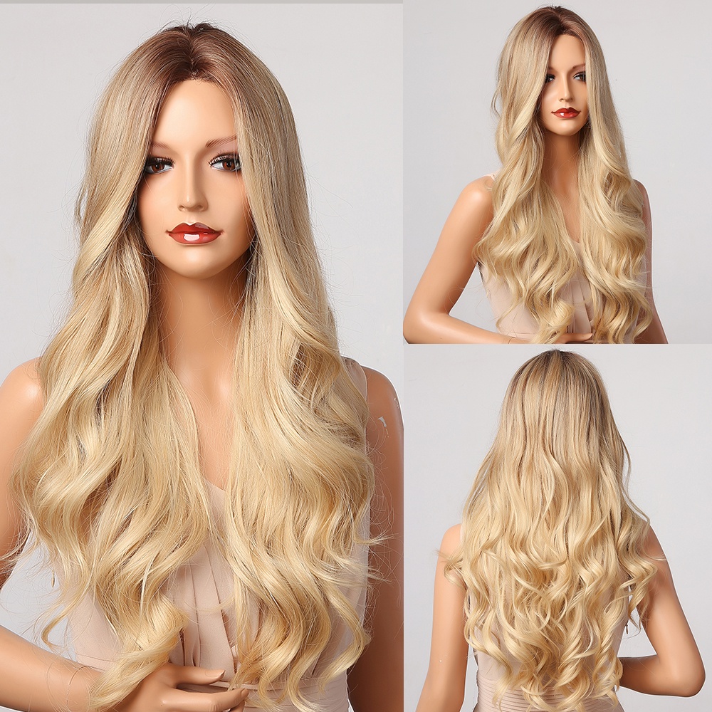 ผมปลอม；henry Margu Long Wavy Blonde Brown Ombre Wig For Women Synthetic