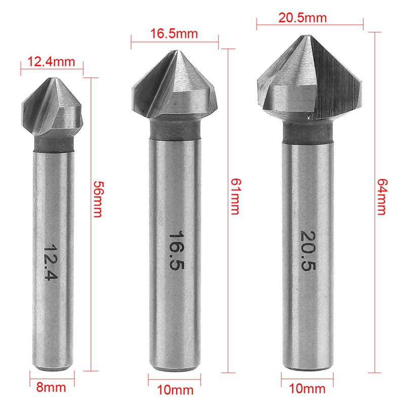 Round Shank 6Pcs/Set 3 Flute Three Edge Chamfer Chamfering End Mill ...