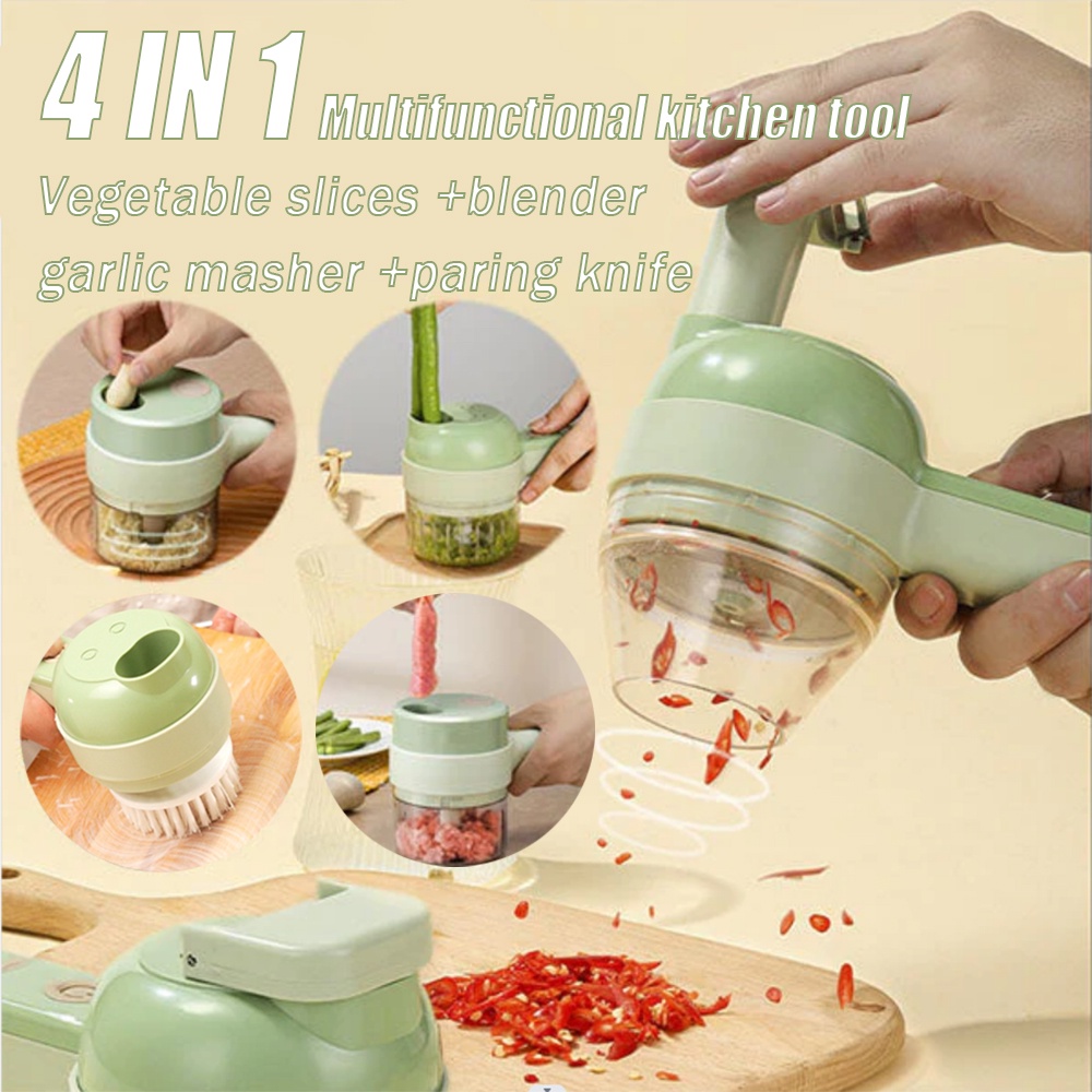 กระเทียม4 in 1 Handheld Electric Vegetable Cutter Set Gatling Vegetable ...