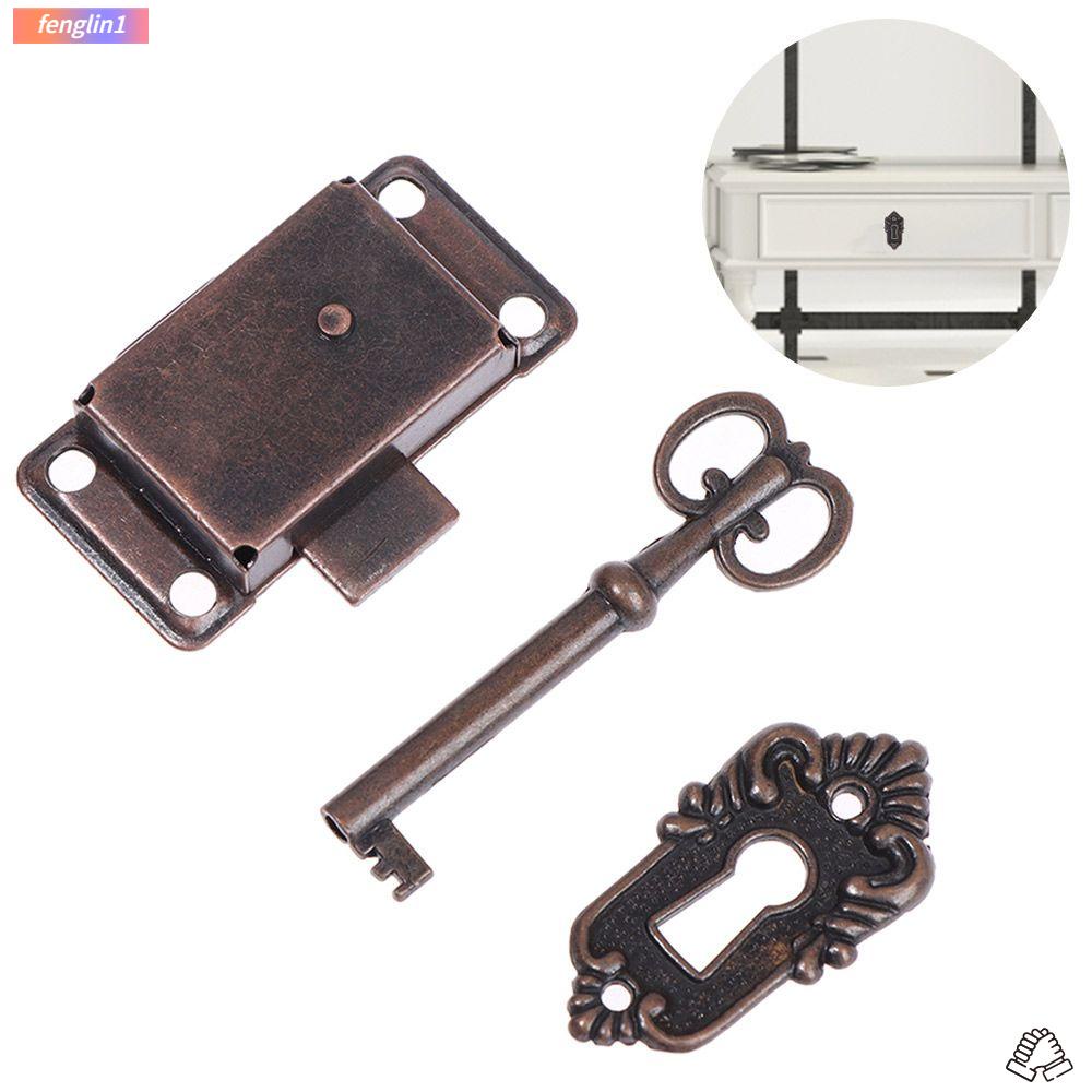 Fengling เหล็กโบราณ ล็อคประตู ลิ้นชักเครื่องประดับ กล่องไม้ ตู้ ตู้เสื้อผ้า ล็อคประตูตู้ กุญแจ ...