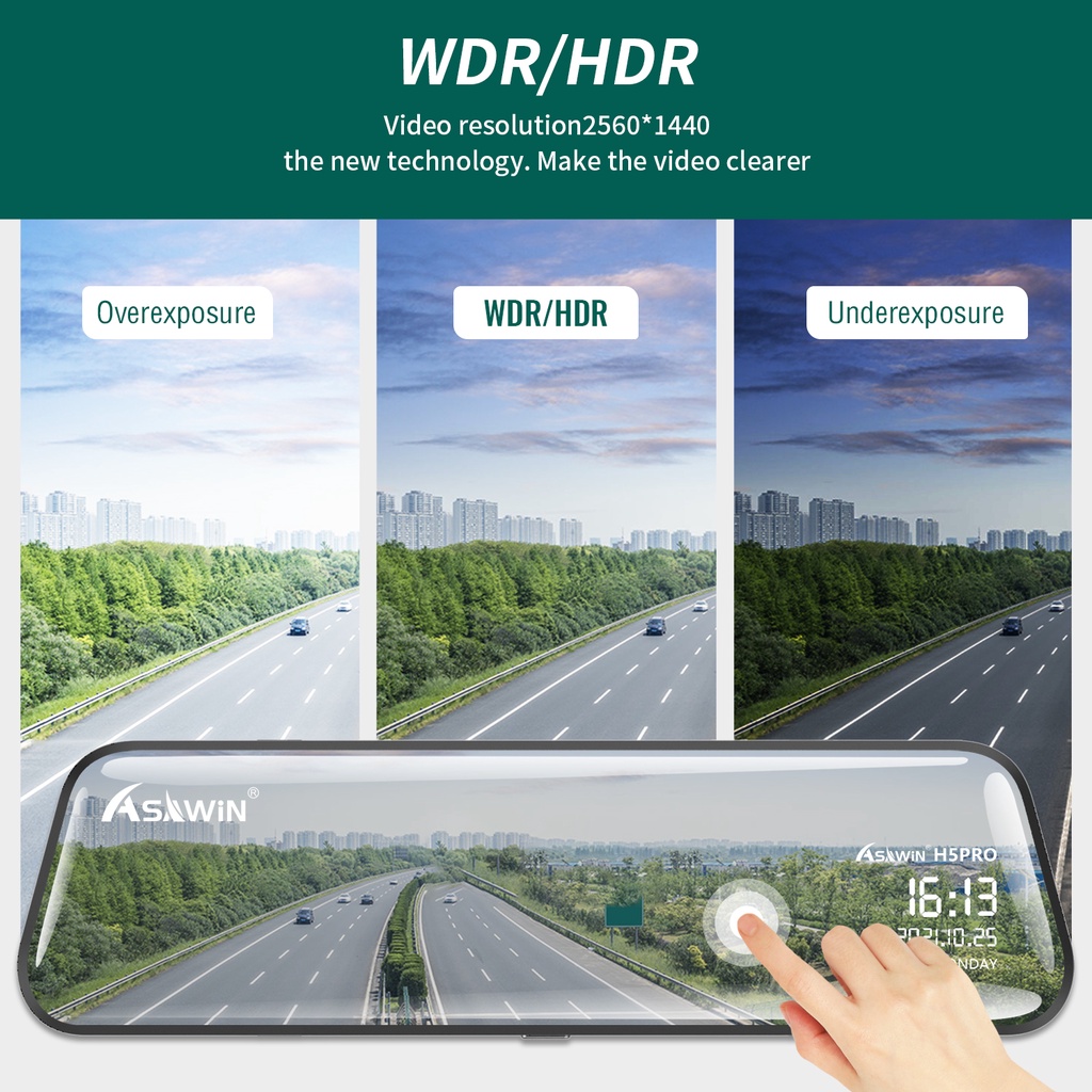 Asawin H5PRO-ST 10นิ้ว 2K กระจกมองหลัง เลนส์คู่ กล้องติดรถยนต์ หน้าและหลัง สำหรับ เครื่องบันทึก ...