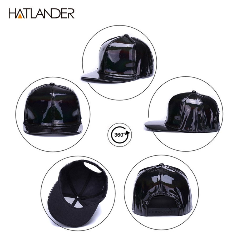 HATLANDERShining PU flat brim baseball hats for boys girls solid ...