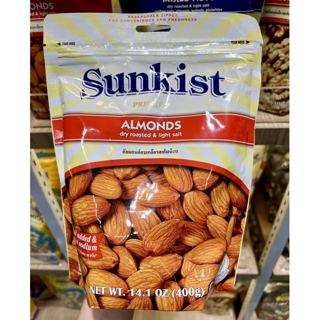 ถุงใหญ่400กรัม️Sunkist อัลมอนด์อบเกลือเค็มน้อย ถุงซิปล็อค Almonds Dry ...