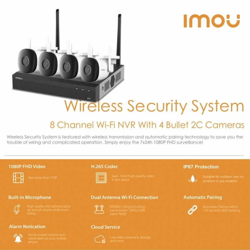 IMOU Wifi Kit ชุดกล้องวงจรปิดไร้สาย NVR 8CH + Bullet 2C 4 ตัว IMOU ...