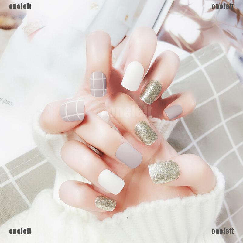 【purpleredto】24pcs Acrylic Designer Fake Nail Tips French Full False