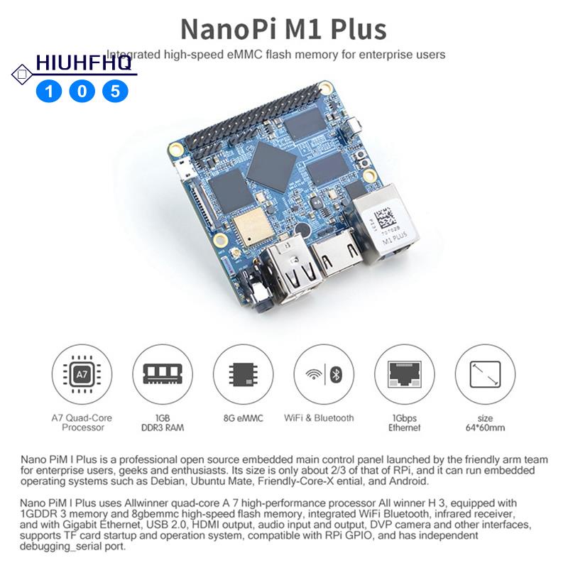 บอร์ดทดลองบลูทูธ LAN WiFi NanoPi M1 Plus Allwinner H3 Quad-Core Cortex-A7 1GB DDR3 RAM8GB EMMC ...