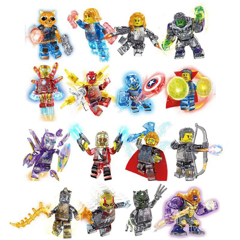 【จุด】16Pcs Crystal Version Super Heroes Blocks Minifigures Set Thanos ...