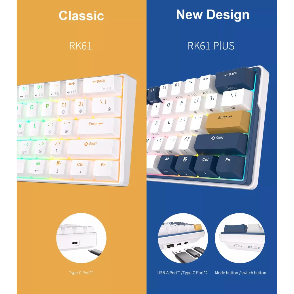Royal Kludge RK61 Plus Custom ABS Doubleshot Keycaps Tri Mode Bluetooth ...