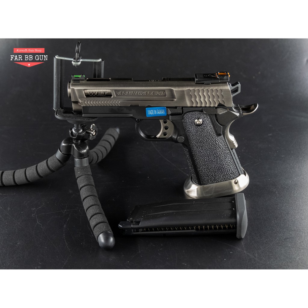 ของเล่น บีบี กัน WE HI-Capa 3.8 Custom (Semi-Auto) เฟรมดำ สไลด์เงิน ...