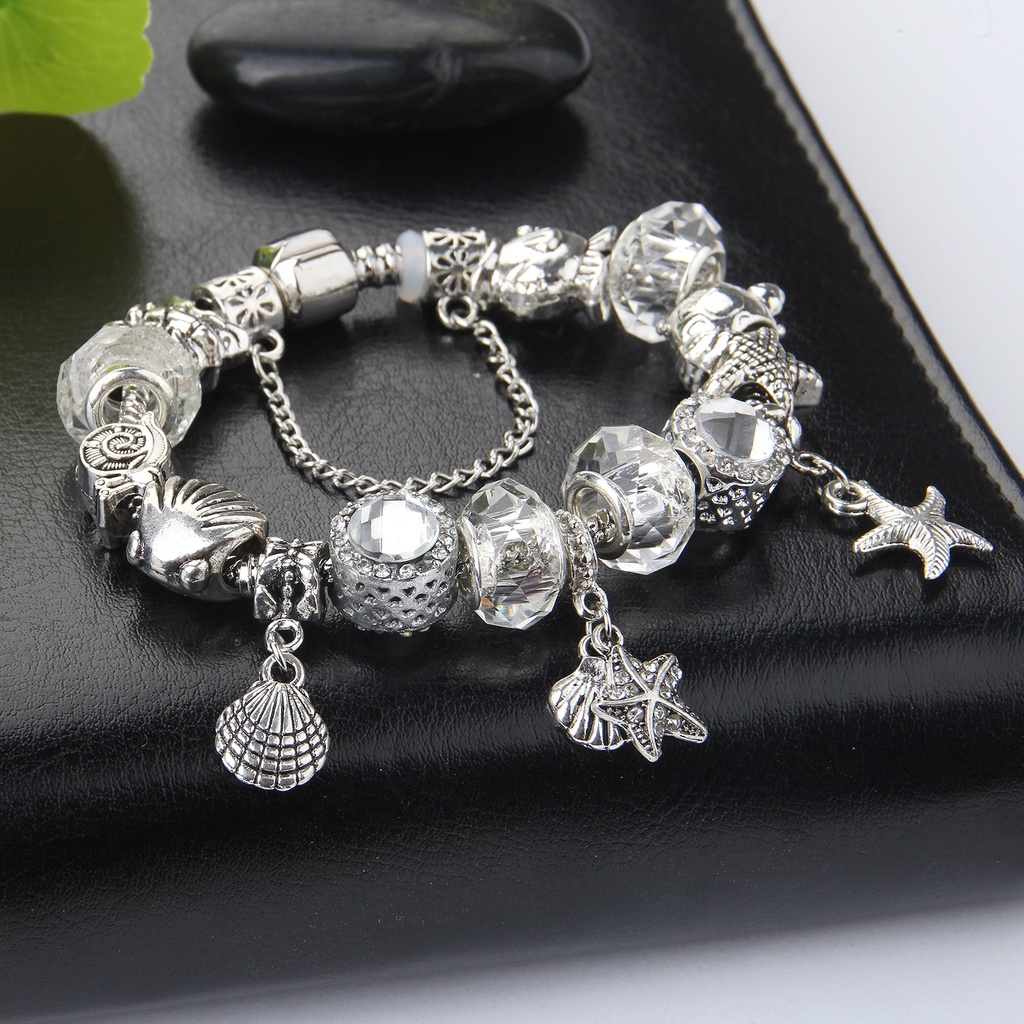 สร้อยข้อมือลูกปัดคริสตัล รูปเต่า ปลาดาว สีขาว สไตล์ยุโรป อเมริกัน ยอดนิยม DIY 2022 S925 ...
