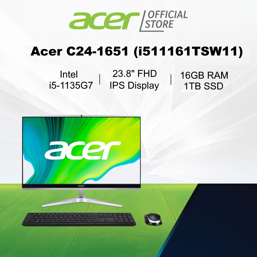 Acer Aspire C24-1651 (i511161TSW11) 23.8 Inch FHD IPS AIO Desktop ...