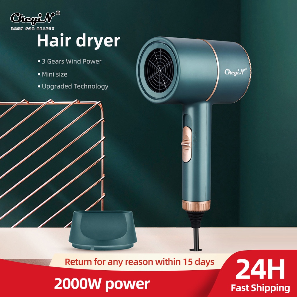 2000W Blue Anion Hair Dryer Mini Low Noise Blow Dryer Travel 3 Gears Barbershop Hair Styling ...
