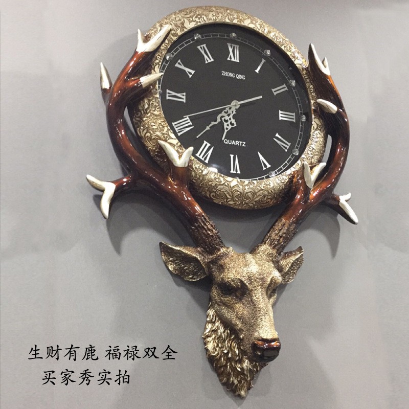 European Style Clock Living Room Creative Retro Deer Head Wall Clock ...