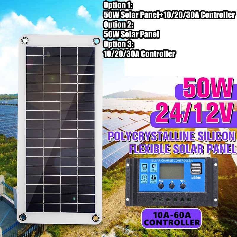 50W 12-18V Solar Panel With Auto Solar Charger Controller 12V 24V PWM ...