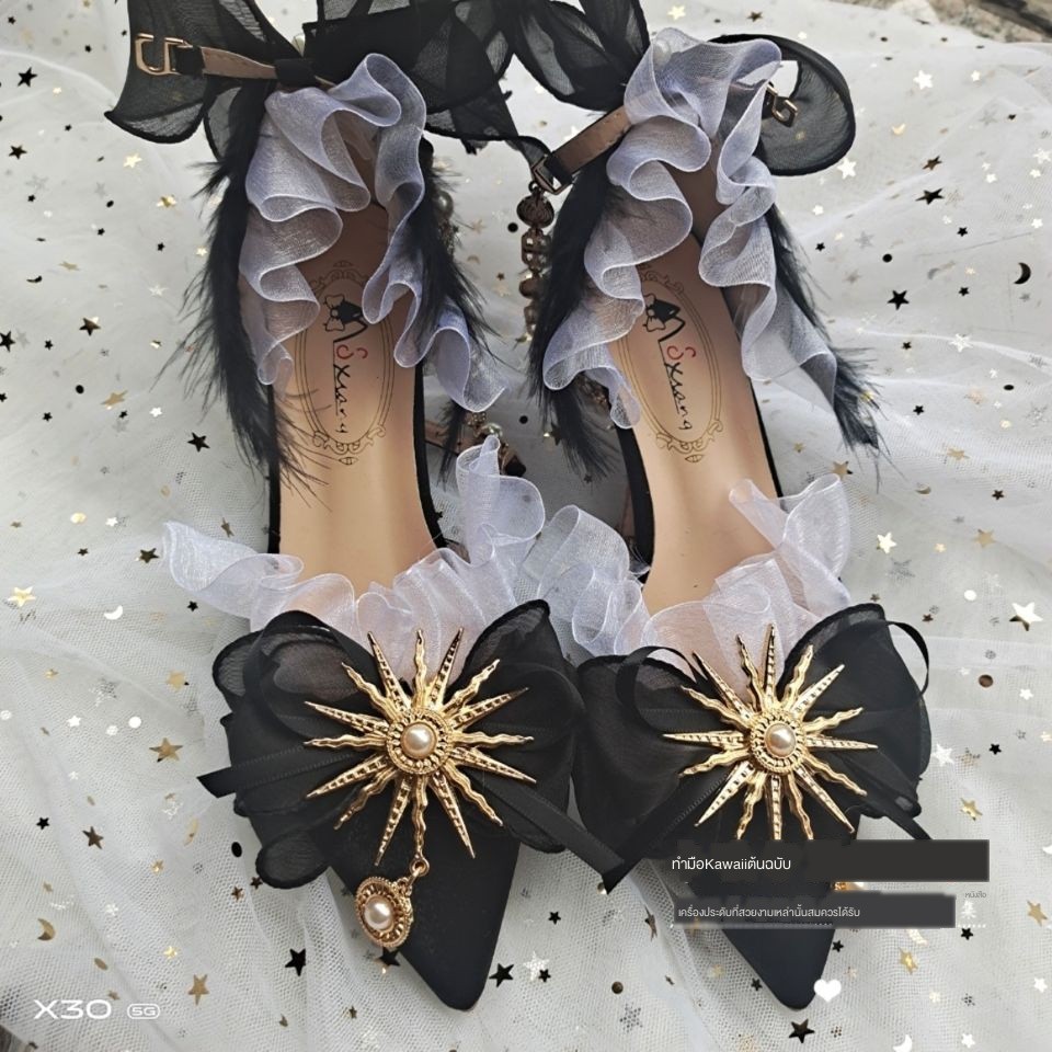 DHJโลลิต้าทำด้วยมือสีดำโกธิคเข้มกริชรองเท้าส้นสูงงานแต่งงานที่หรูหรา ...