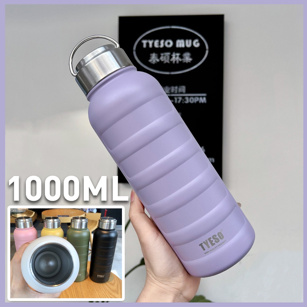Tyeso รุ่นใหม่ ขวดเก็บความเย็น-ความร้อน TYESO ของแท้ 1000ml. สแตนเลส304 รุ่นมีหูจับ นํ้าหนักเบา ...